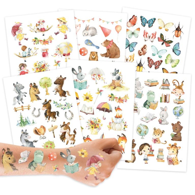 100 Kindertattoos zum Aufkleben – Pferde und Lesefreunde | Papierdrachen